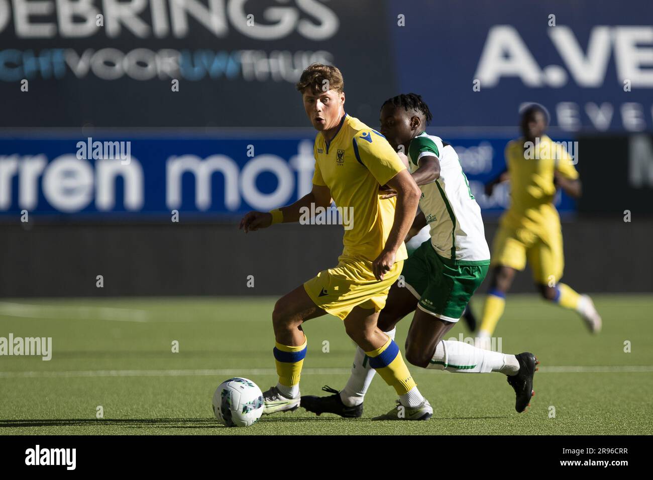 Sint Truiden, Belgium. 24th June, 2023. STVV's Rein Van Helden (L ...