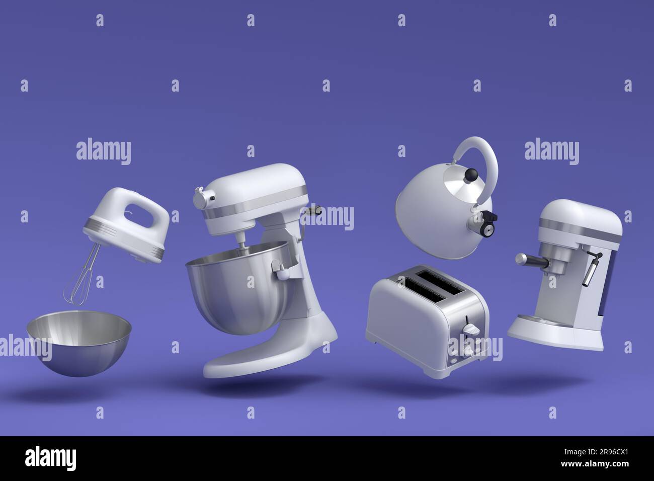 Espresso coffee machine, hand mixer, kettle and toaster for preparing ...