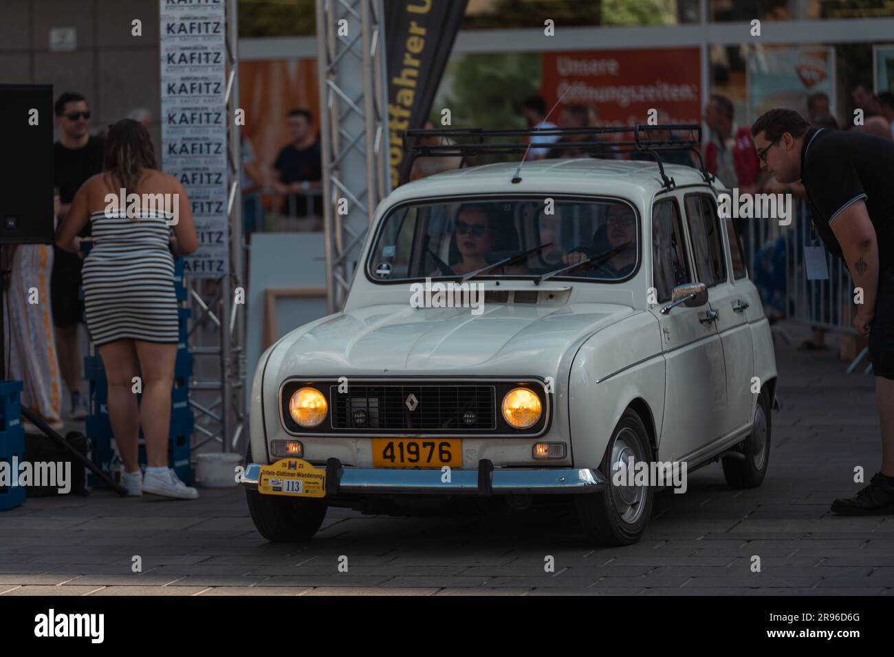 Kaiserslautern, Germany. 24th June, 2023. Small 1983 Renault R4 TL classic car arrives at ...