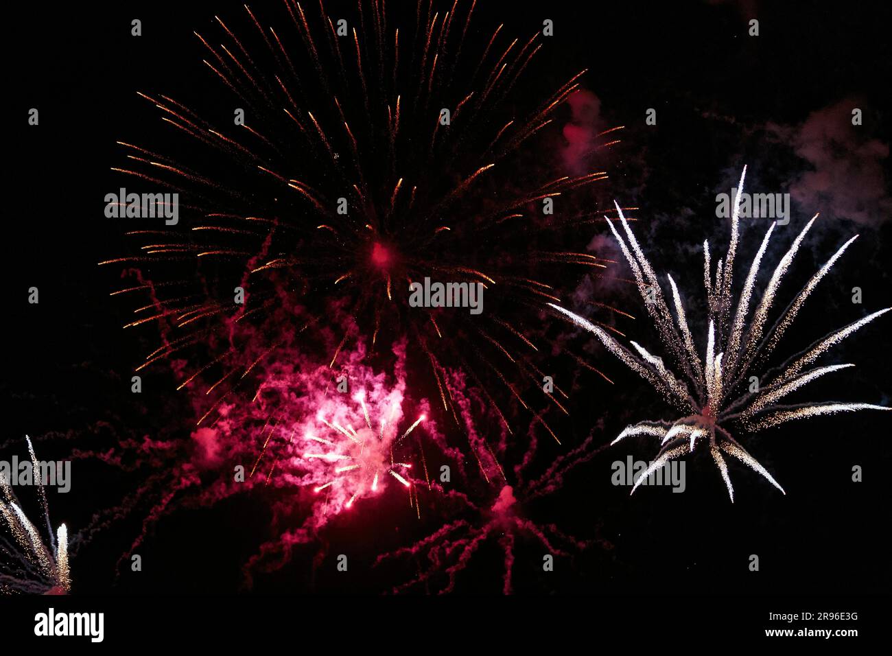 Fireworks in the night sky, Osterraederlauf Luegde, Easter festival ...
