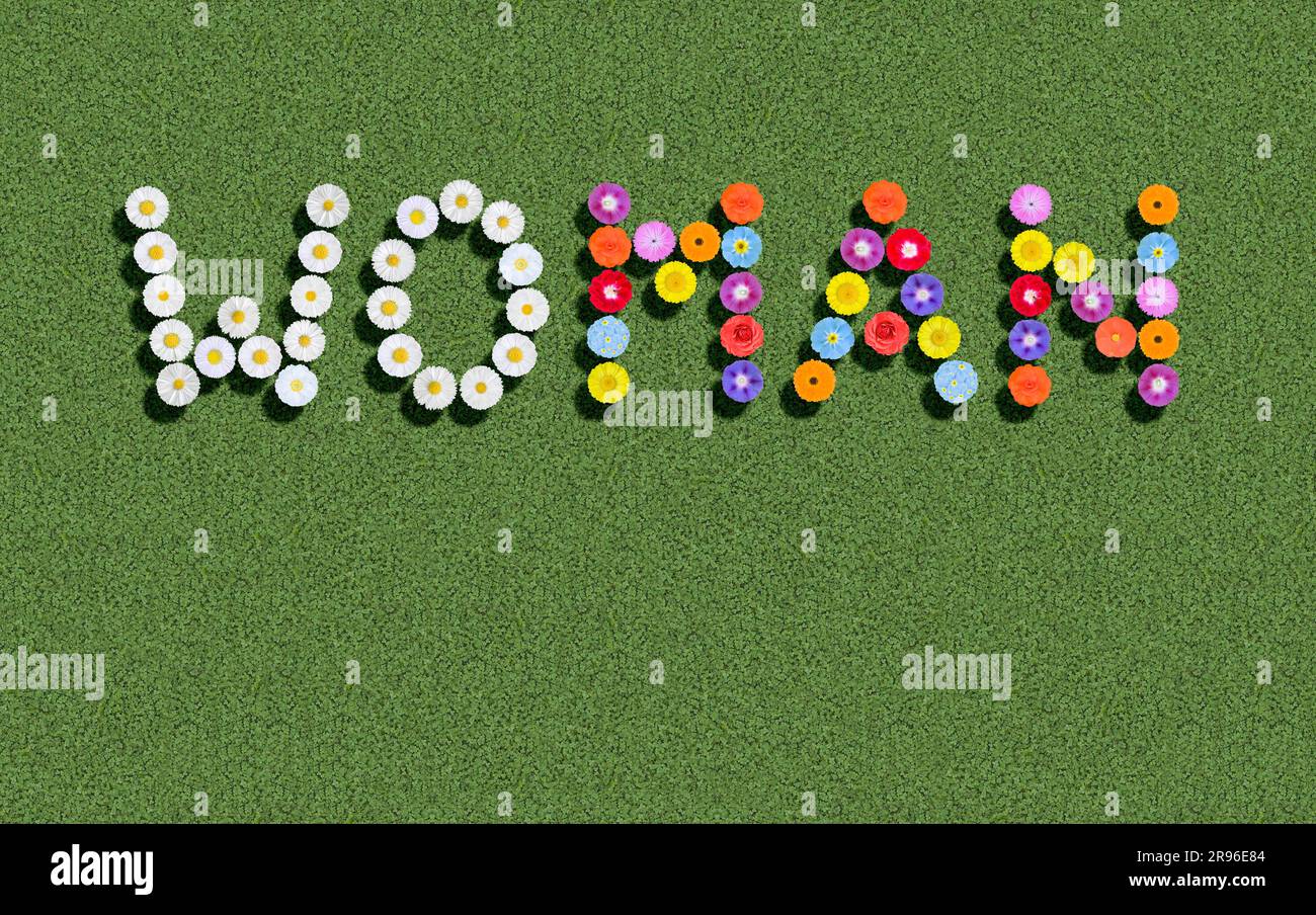 Word "woman" and "man" written into one another, opposites man and ...