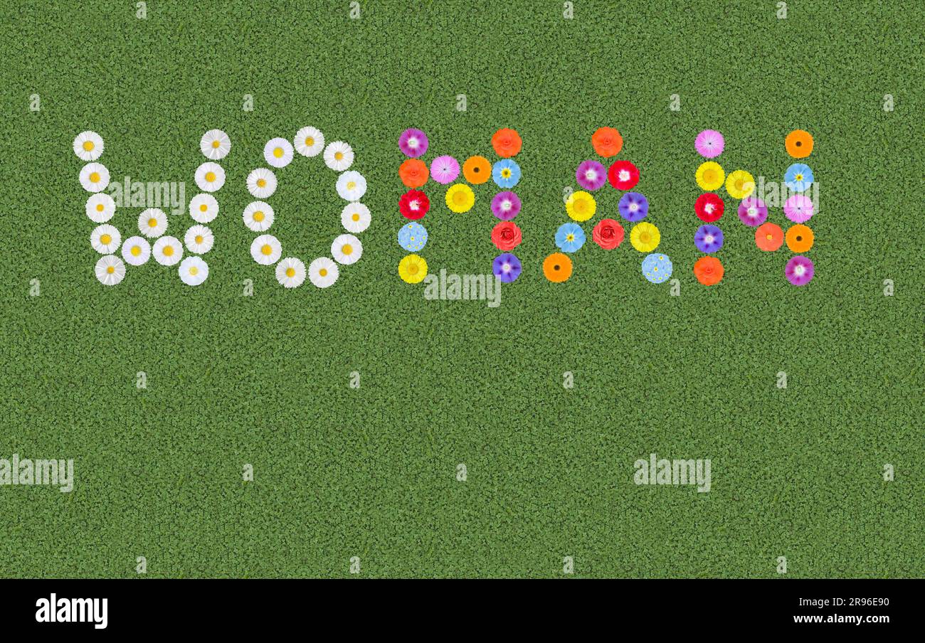 Word "woman" and "man" written into one another, opposites man and ...