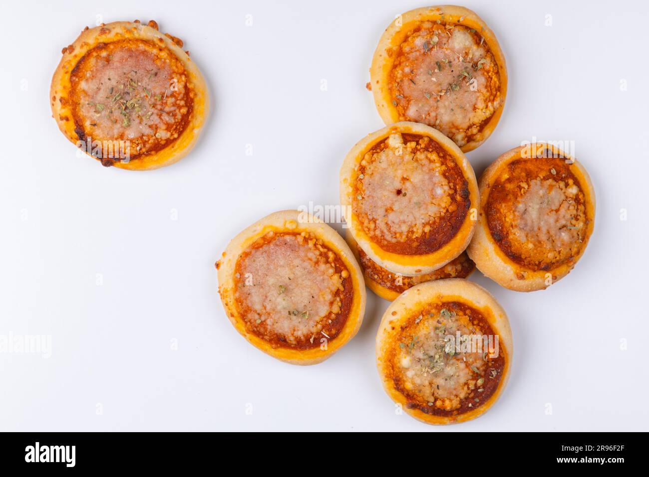 Mini Pizza Margherita, multiple, food photography, white background ...