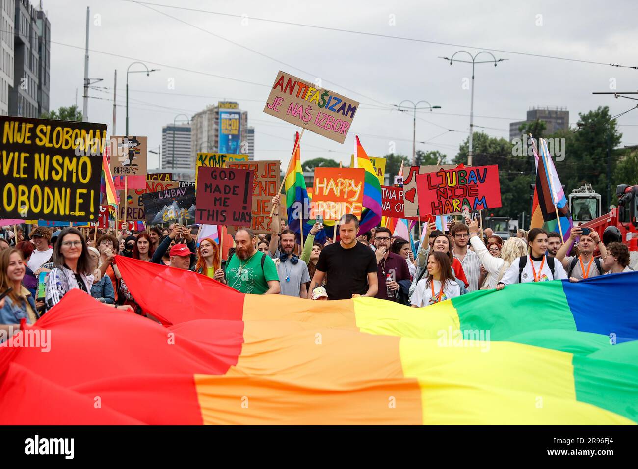 People attend the 4. annual Pride parade "Pride together" in Sarajevo ...
