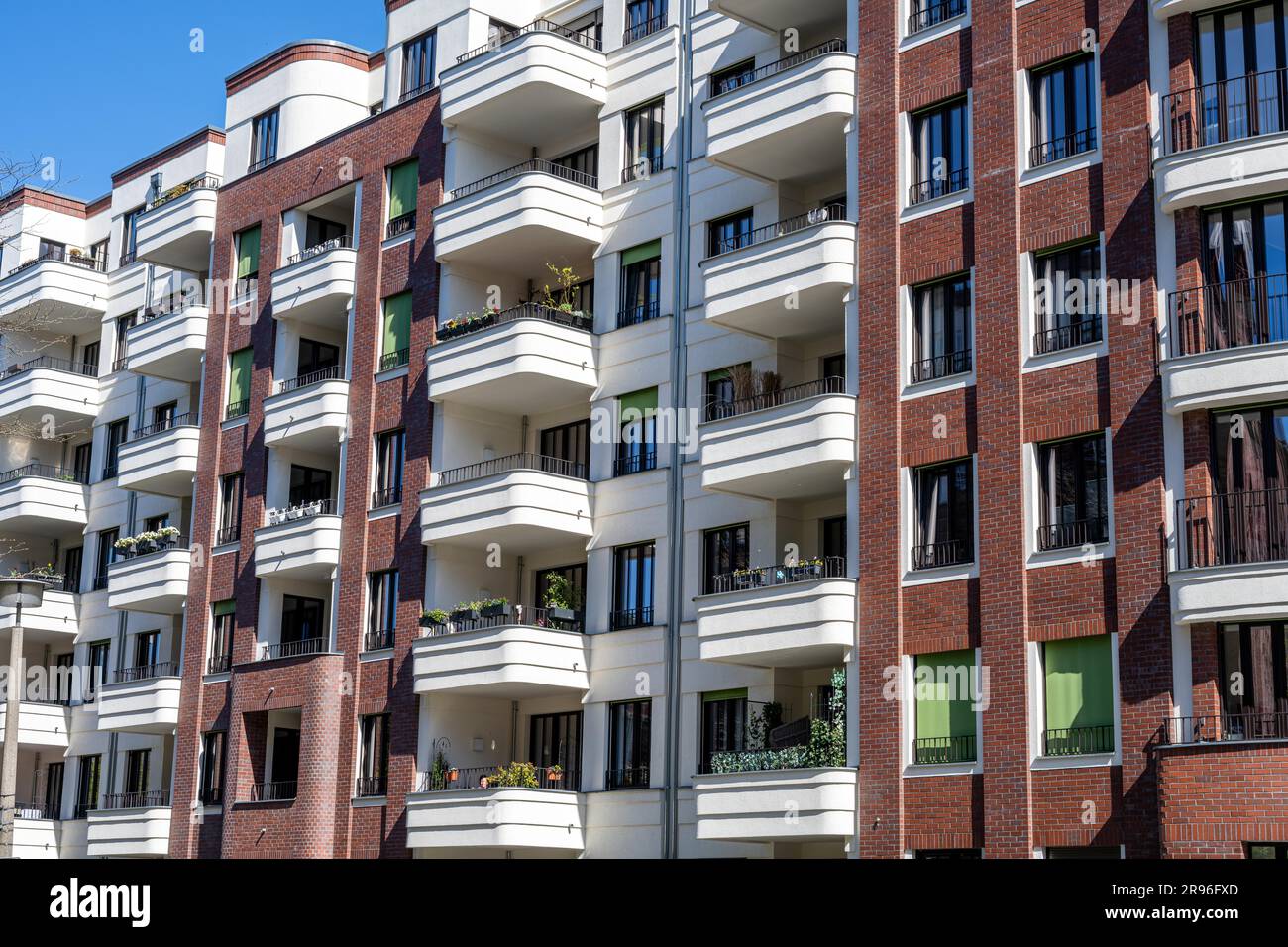 Facade of a modern apartment block in the Prenzlauer Berg district of ...