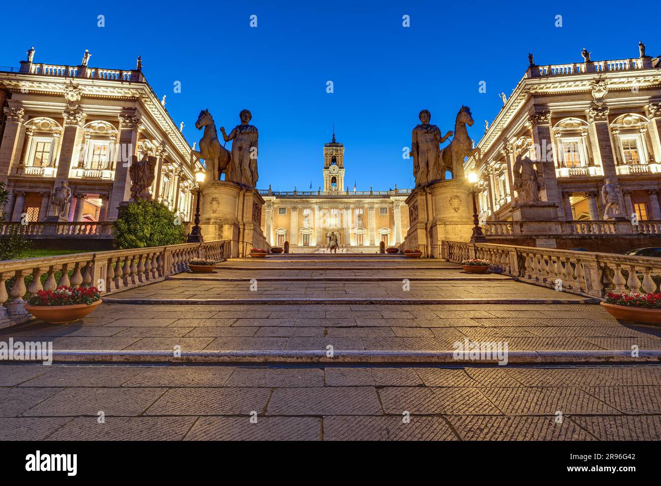 The Cordonata and Piazza del Campidoglio in Rome by night Stock Photo ...
