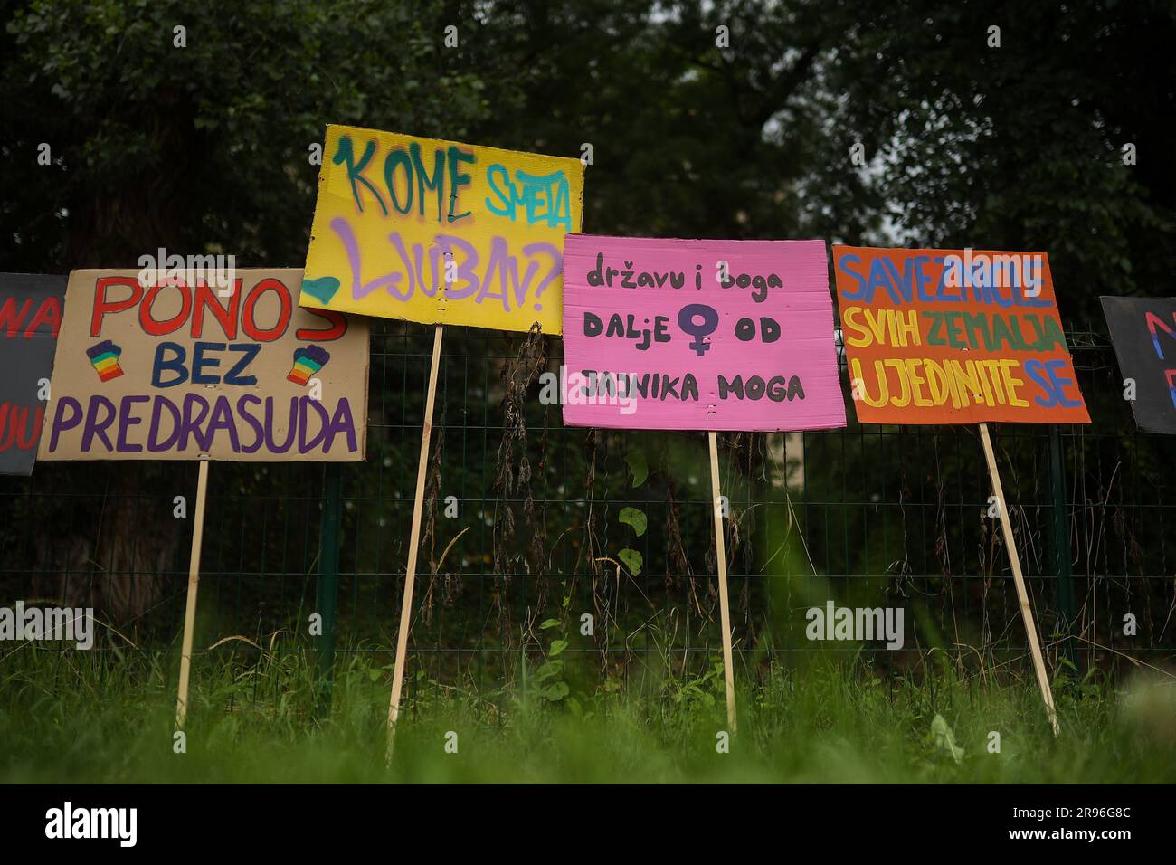 Pride banners are seen before 4. annual Pride parade "Pride together ...