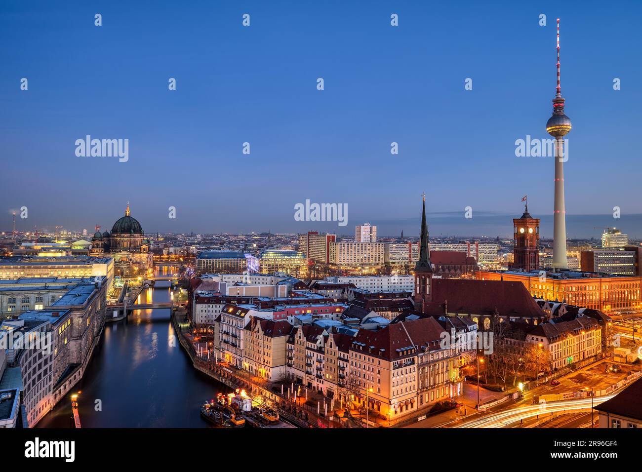 The heart of Berlin with the famous TV Tower by night Stock Photo - Alamy