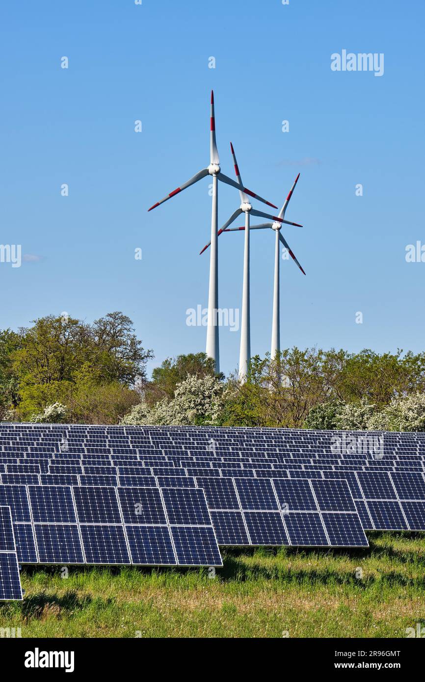 Solar cells and wind turbines seen in Germany Stock Photo - Alamy