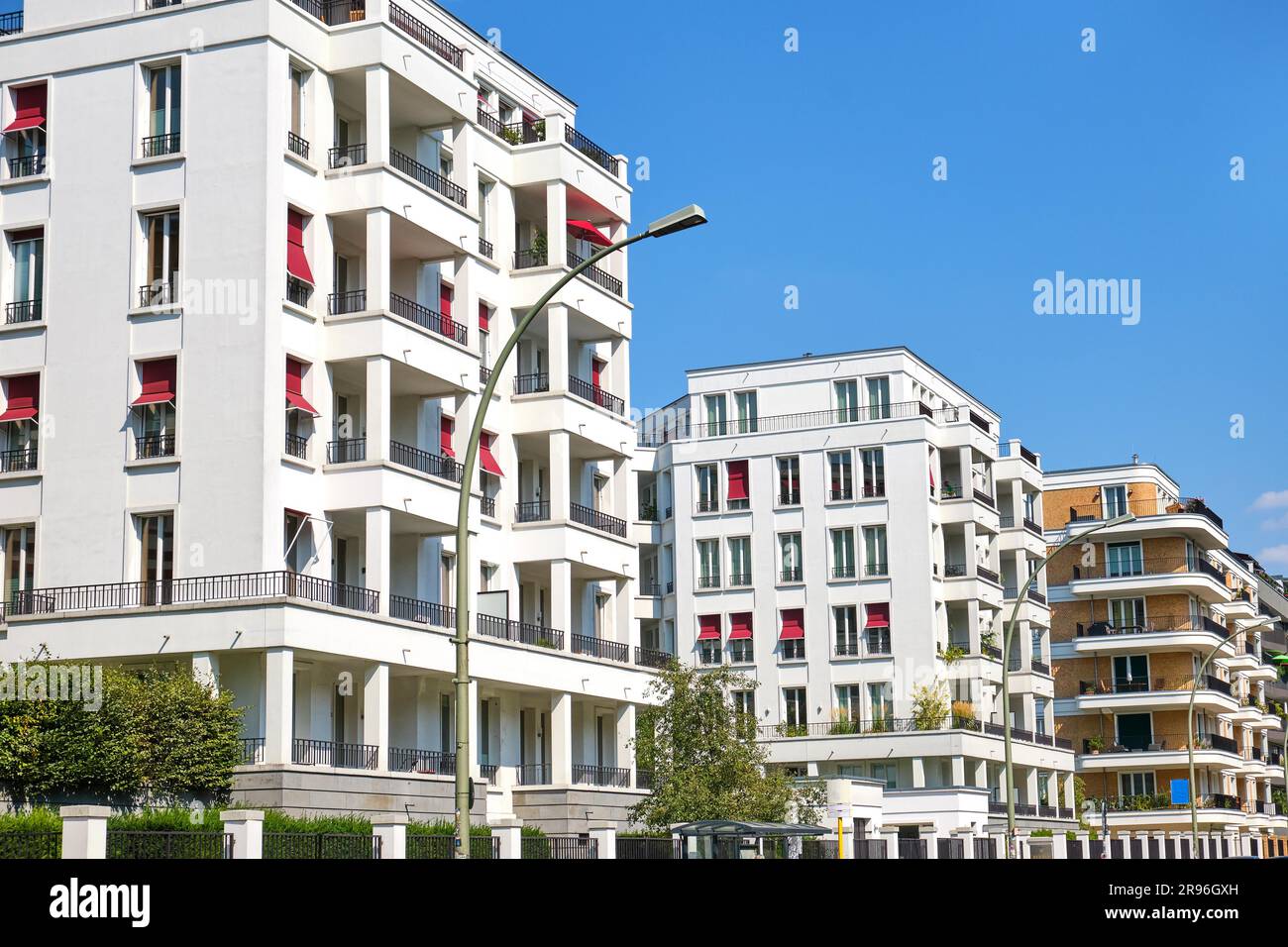 Modern white apartment buildings in the Prenzlauer Berg district of ...