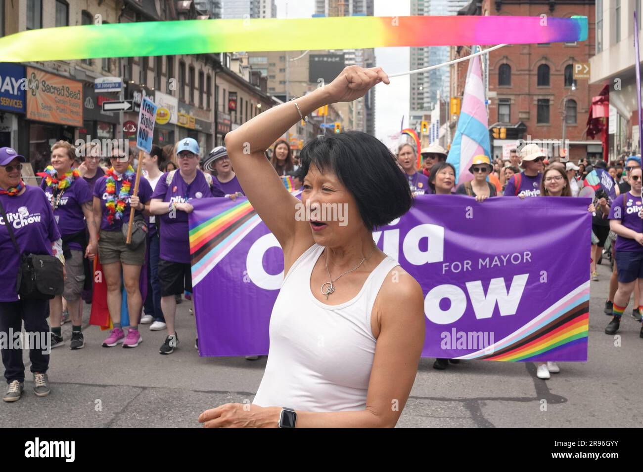 Toronto mayoral candidate Olivia Chow walks in the Dyke Parade on ...