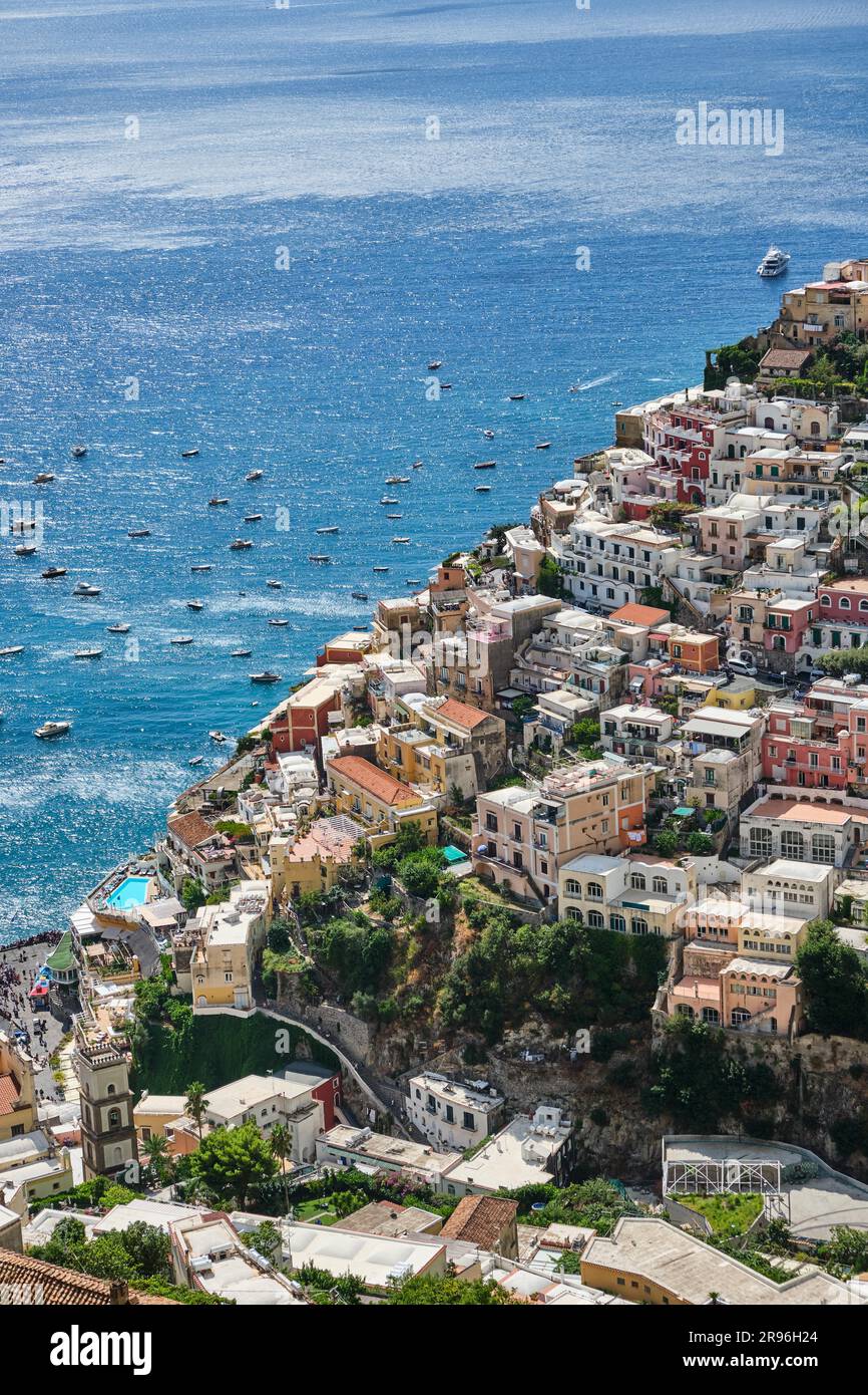 View of the beautiful town of Positano on the Italian Amalfi Coast ...