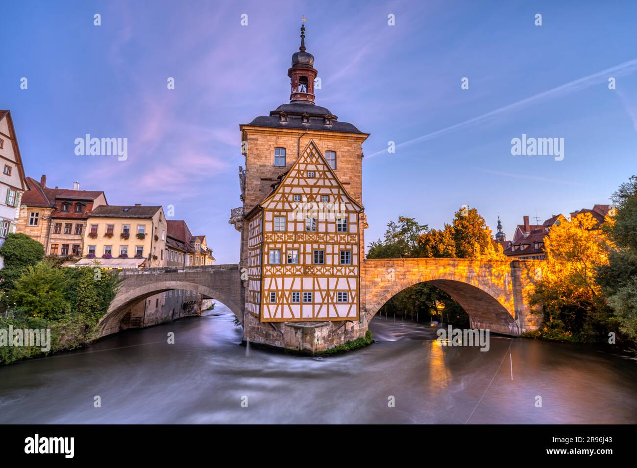 The half-timbering of the Old Town Hall of Bamberg in Germany in front ...