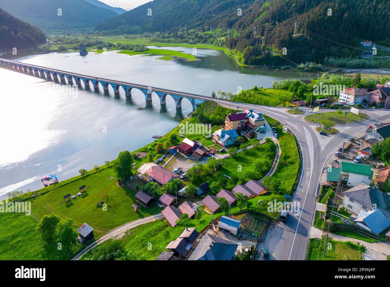 aerial view of road intersection. Poiana Largului viaduct in Romania ...