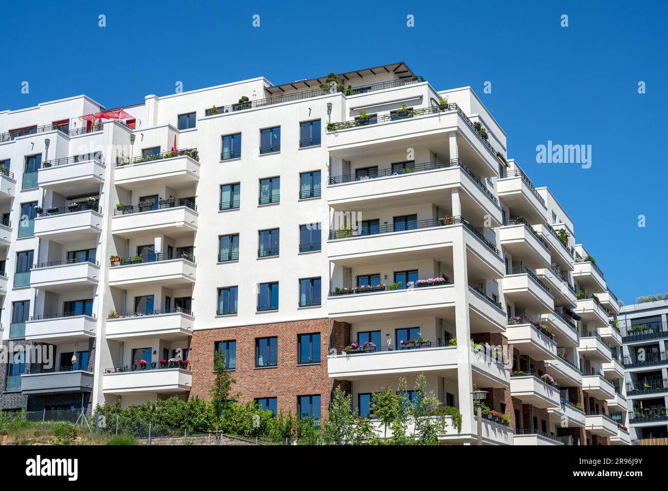 Modern apartment building with large balconies in Berlin, Germany Stock ...