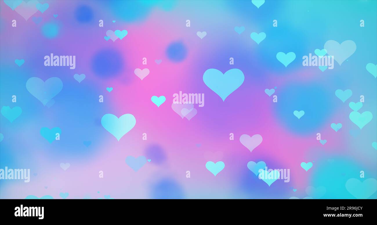 Glowing tender flying love hearts on a light blue background for ...