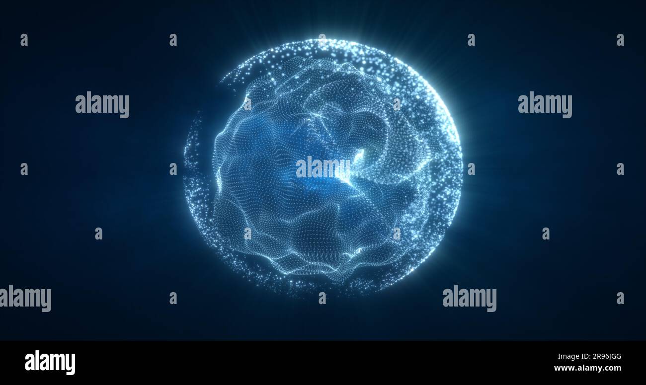 Abstract blue energy sphere from particles and waves of magical glowing ...