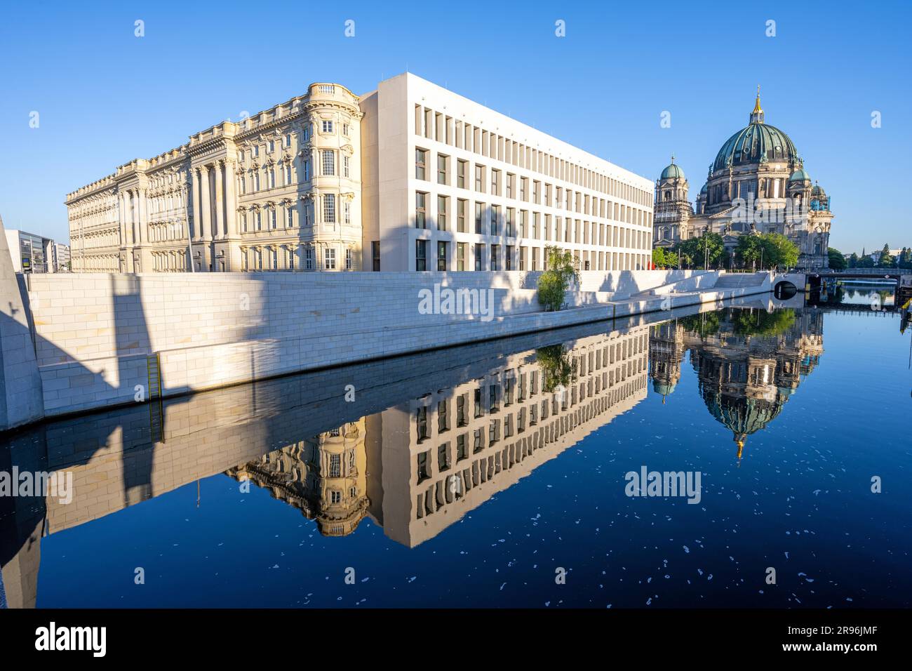 The rebuilt City Palace with the Berlin Cathedral reflected in the ...
