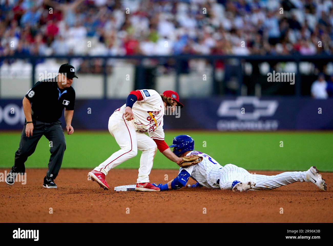 Chicago Cubs' Nico Hoerner slides into home during the MLB London ...