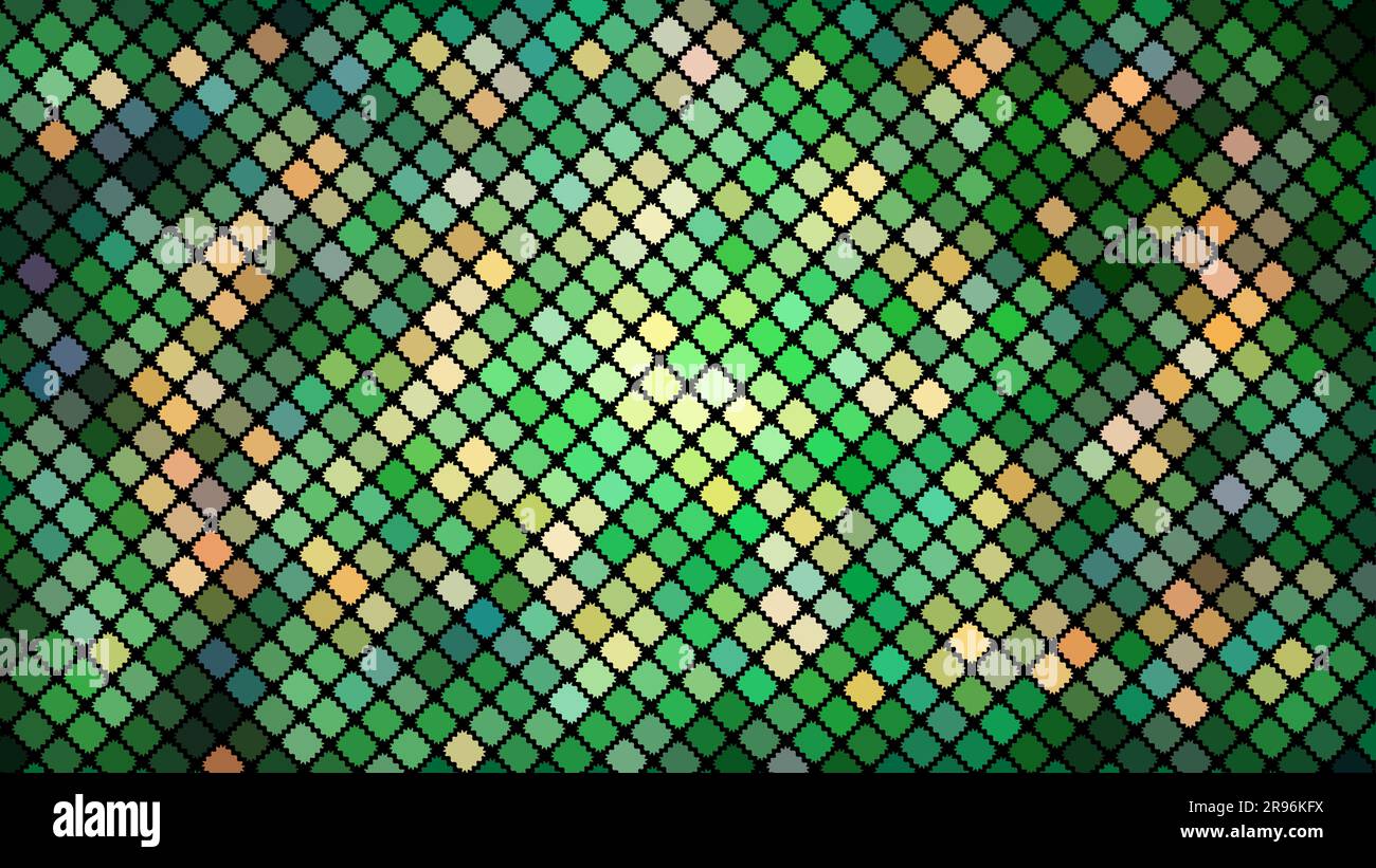 Multicolored abstract background of green squares, rhombuses ...