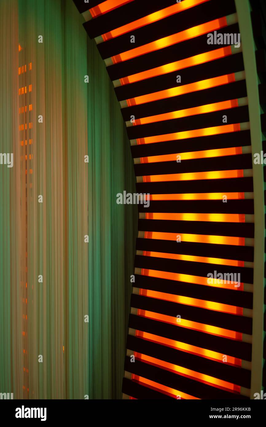 Illuminated Orange Stripes on a Modern Column in Switzerland Stock ...