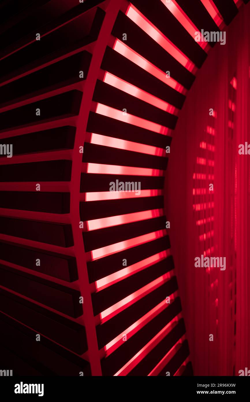 Illuminated Red Stripes on a Modern Column in Switzerland Stock Photo ...