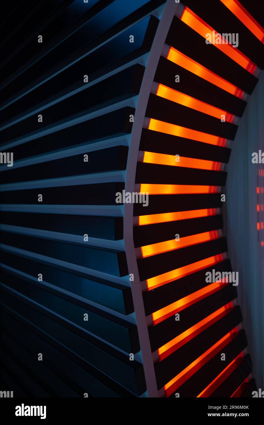 Illuminated Orange Stripes on a Modern Column in Switzerland Stock ...