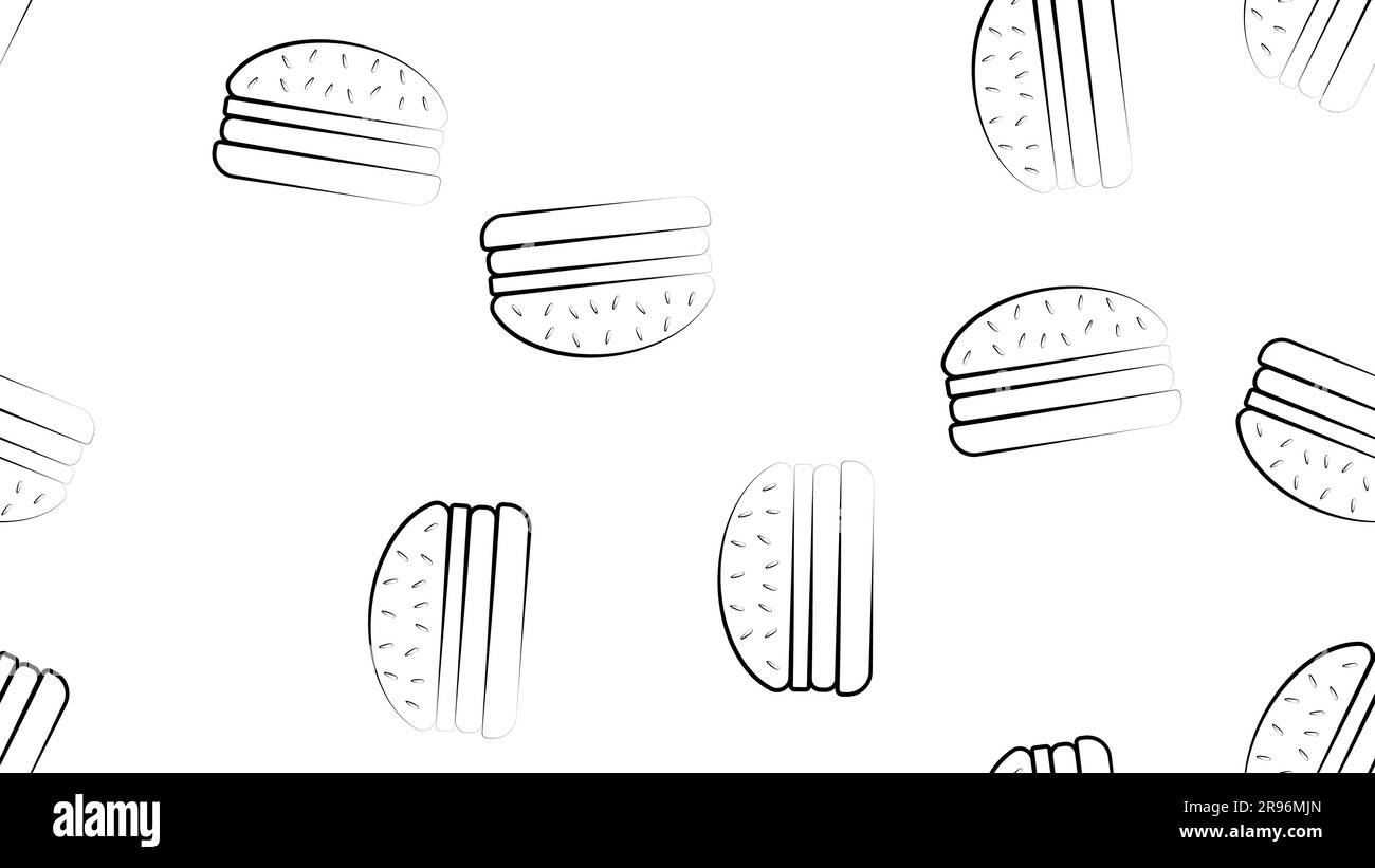 pattern of burgers black and white, vector illustration. delicious fast ...