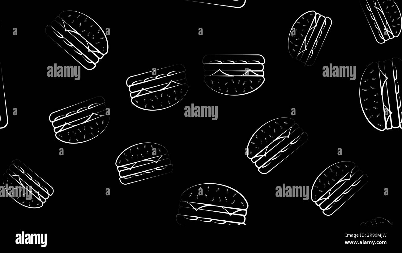 Vector seamless pattern of black outline burgers. Background for banner ...