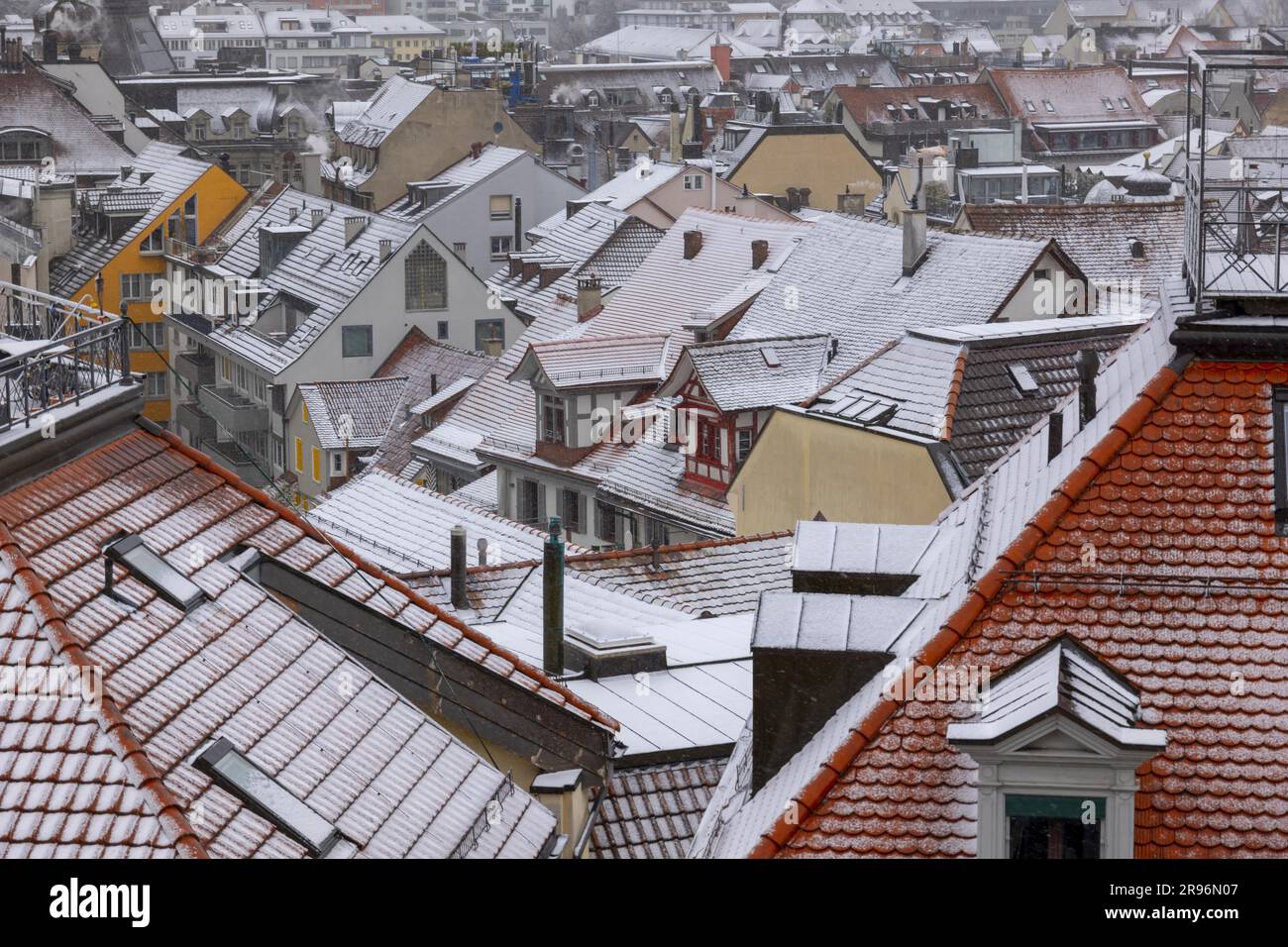 Rooftop with Snow, Switzerland Stock Photo - Alamy