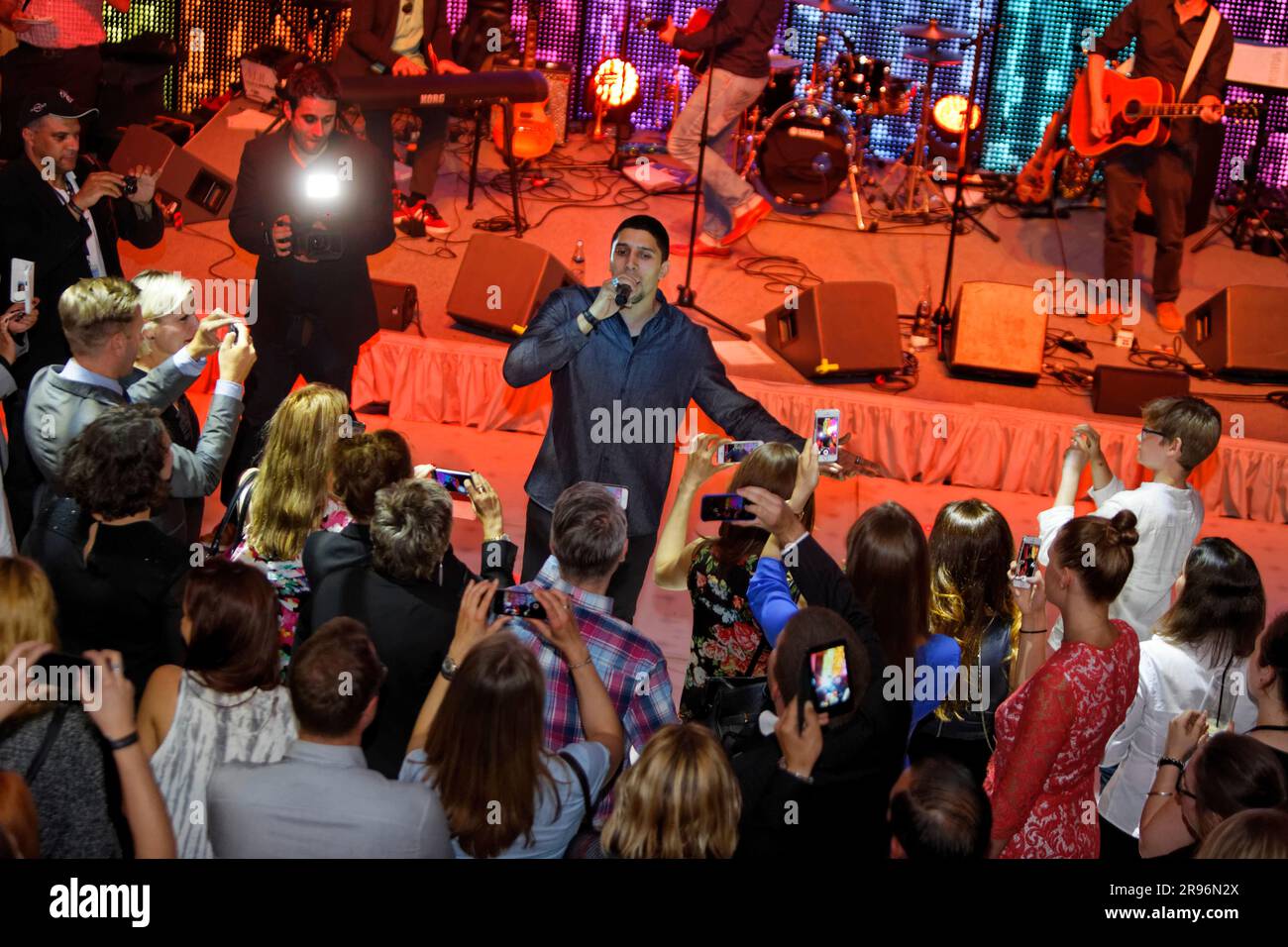 Singer-songwriter Andreas Bourani at a concert on stage, Berlin ...