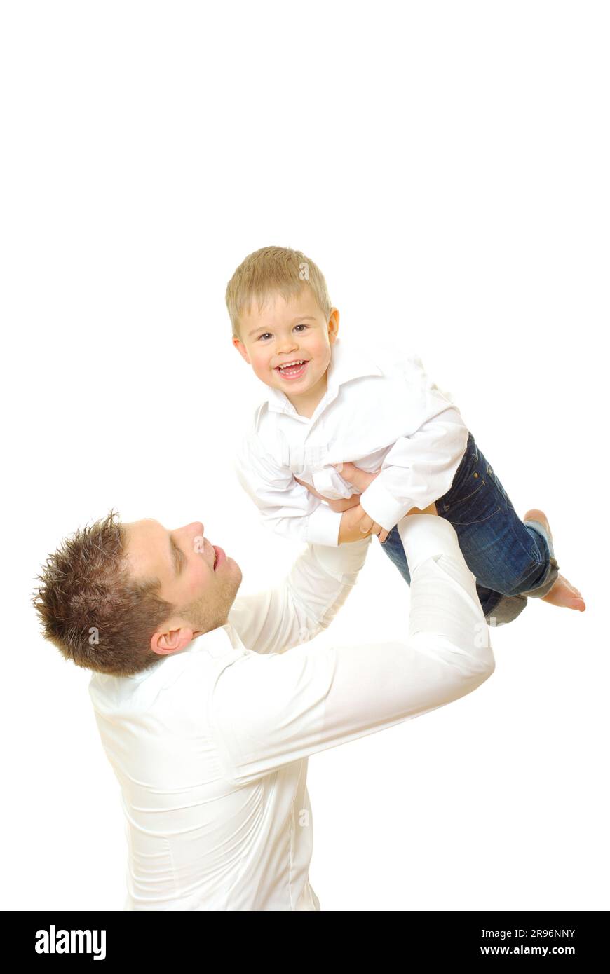 Father with son, lift up, lifts up Stock Photo - Alamy