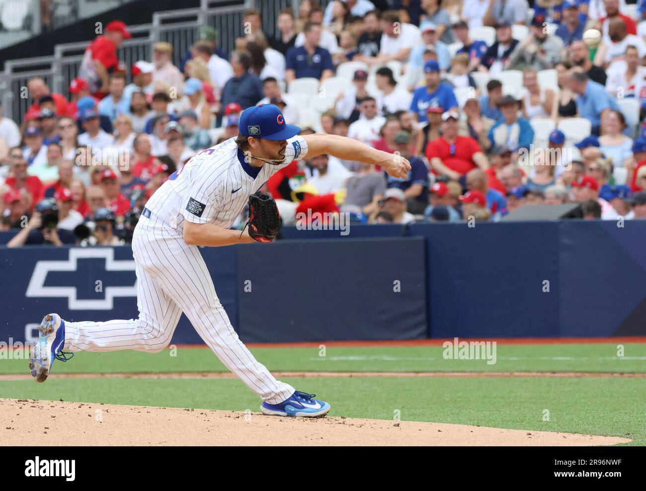 London, UK. 24th June, 2023. Cardinal Cubs Pitcher Justin Steele ...