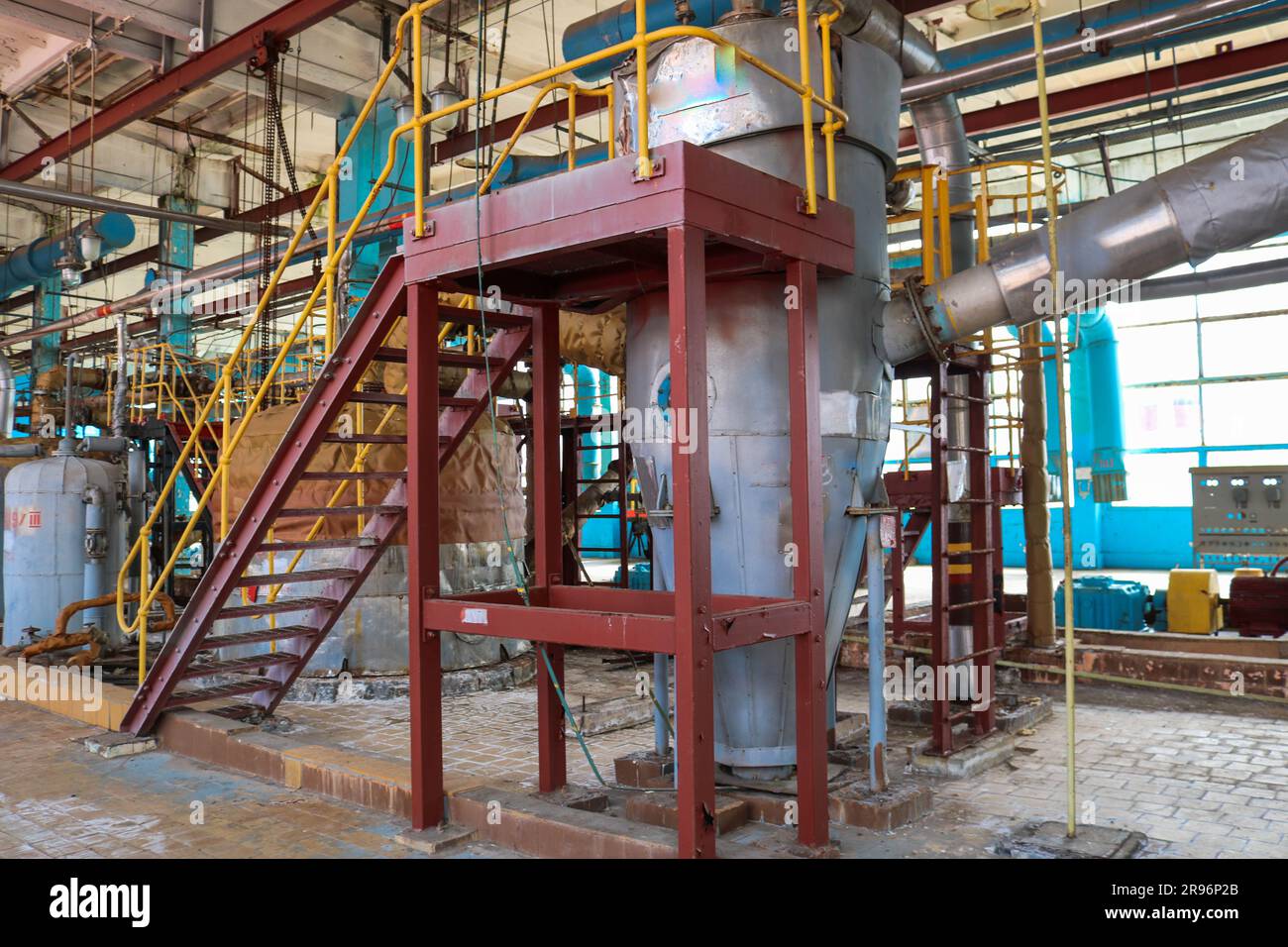 Iron metal ladder with safety barriers with steps and railings to raise ...