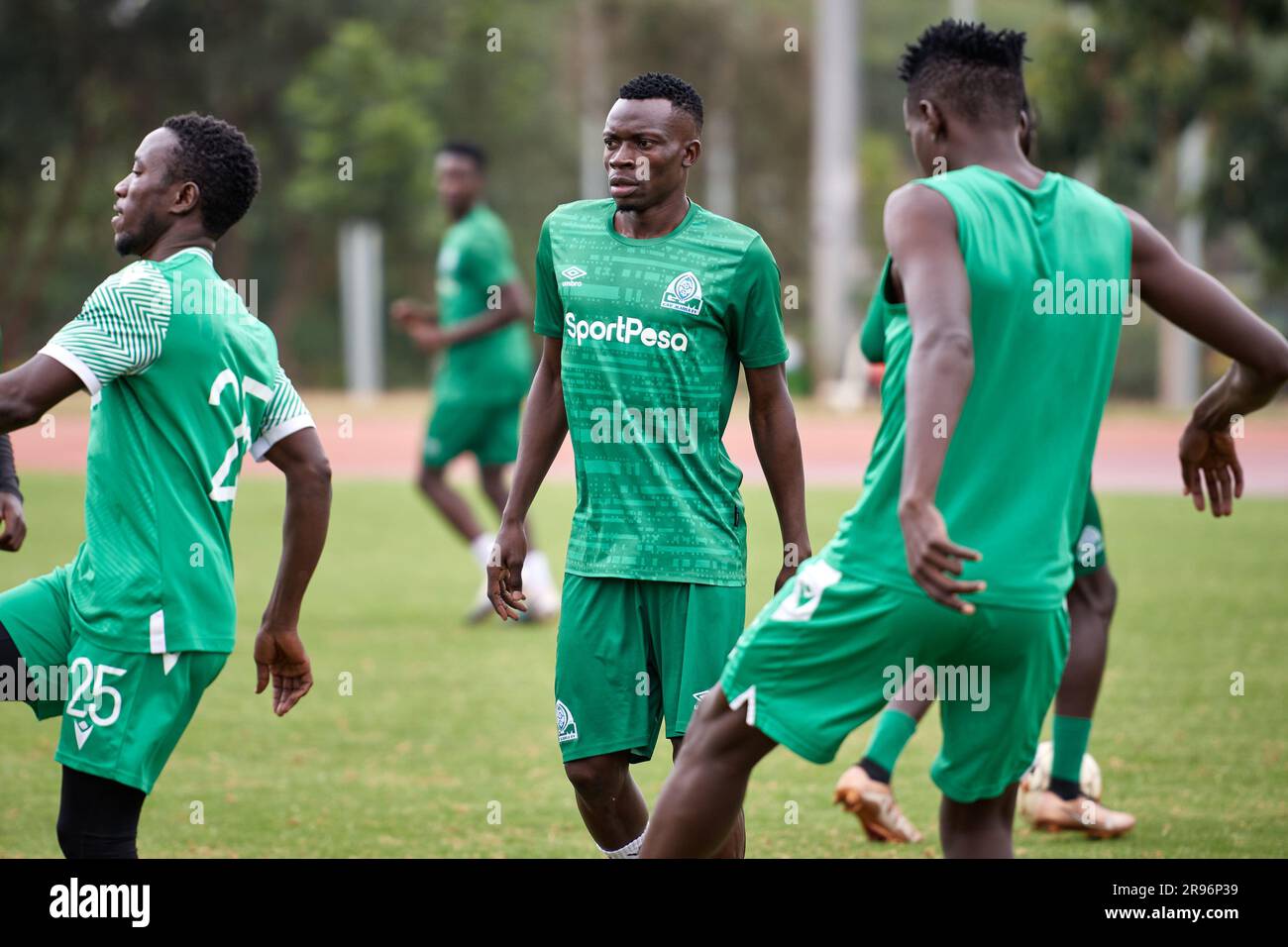 Nairobi, Kenya. 19 Jun 2023. Shafik KAGIMU (MF, Gor Mahia), Philemon OTIENO (DF, Gor Mahia), and ...