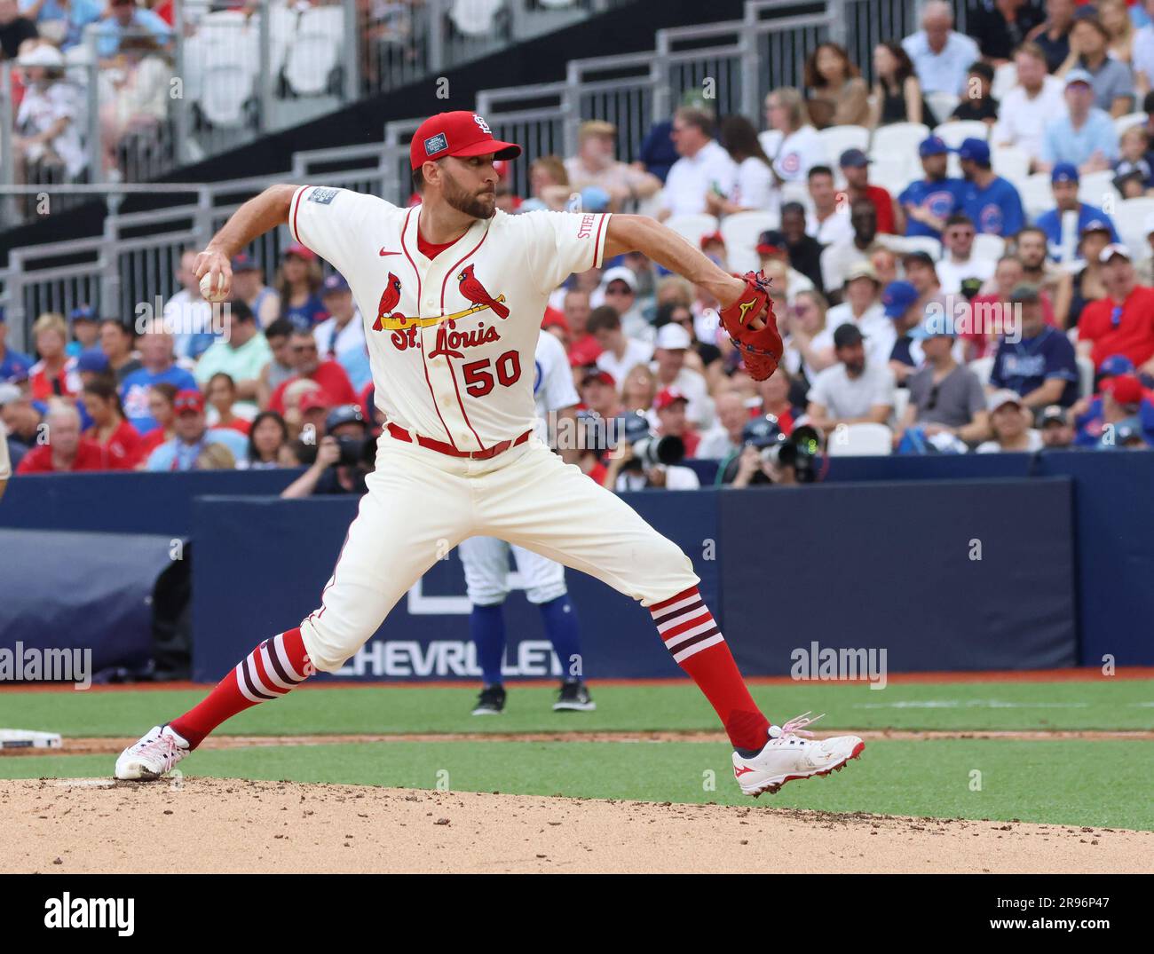 London, UK. 24th June, 2023. St Louis Cardinal pitcher Adam Wainwright ...