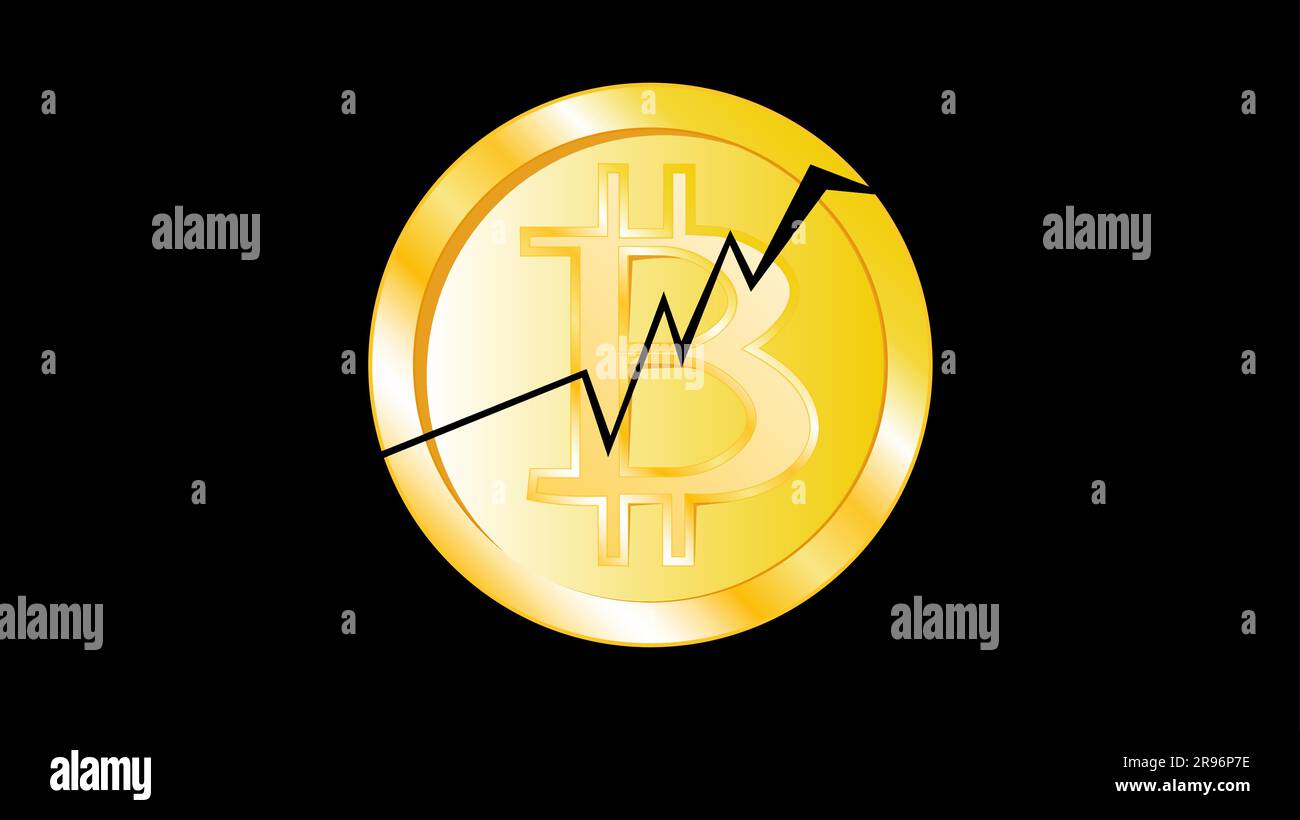 Gold metal yellow cracked coin bitcoin. Obverse of a broken bitcoin ...