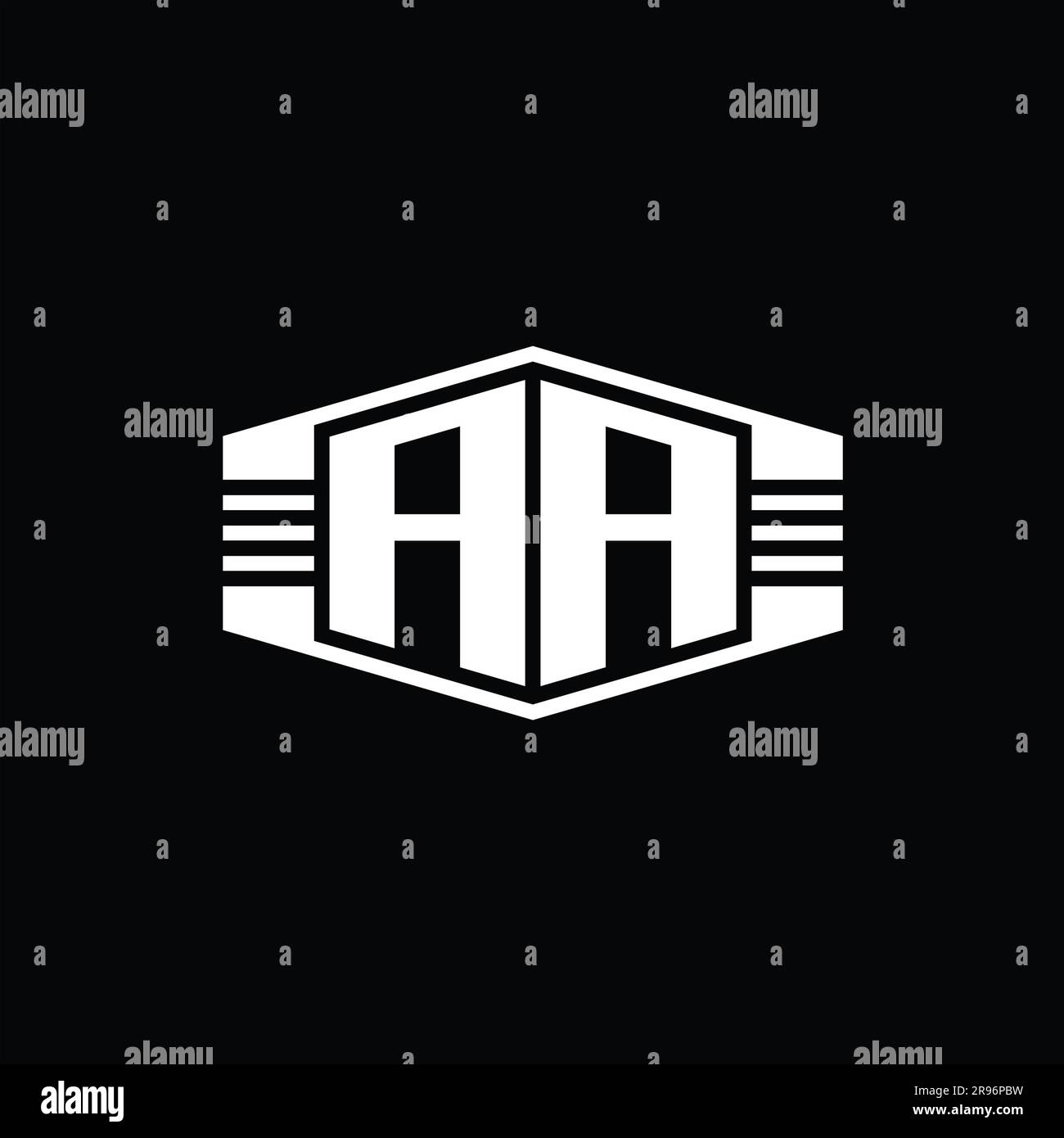 AA Letter Logo monogram hexagon emblem shape with stripes outline style ...