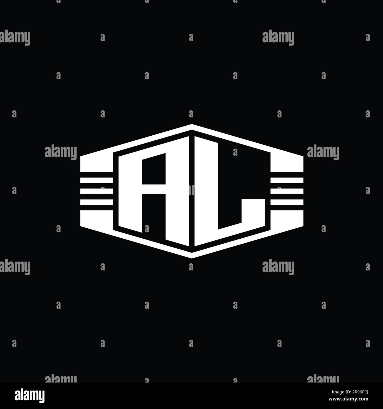 AL Letter Logo monogram hexagon emblem shape with stripes outline style ...