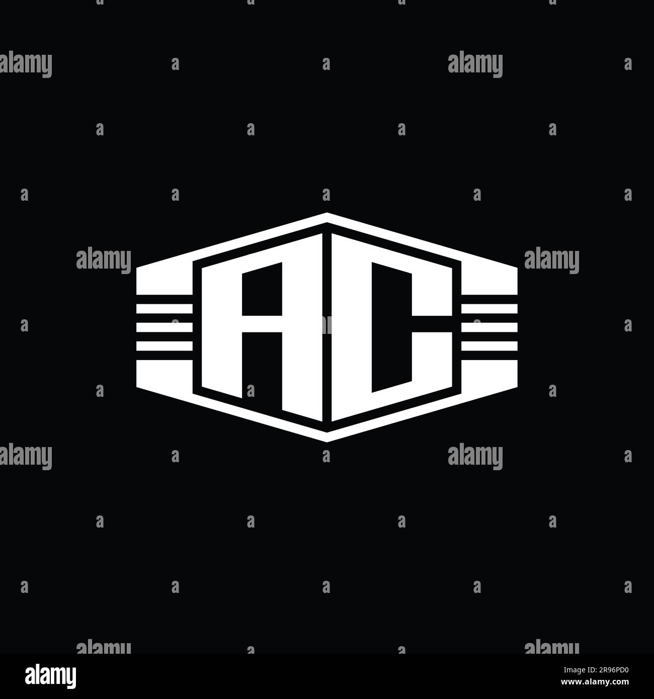AC Letter Logo monogram hexagon emblem shape with stripes outline style ...