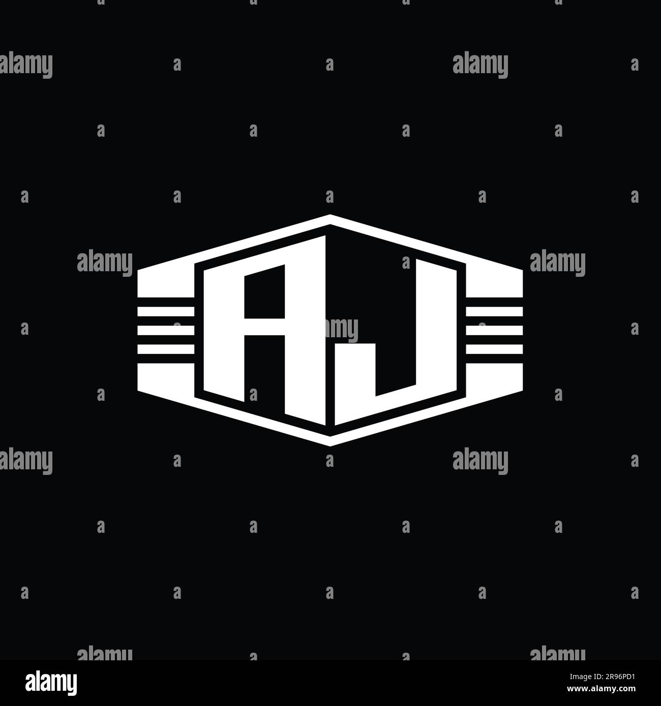AJ Letter Logo monogram hexagon emblem shape with stripes outline style ...
