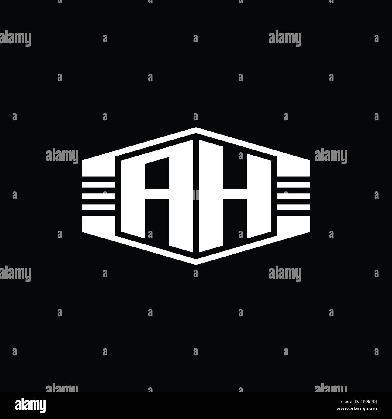 AH Letter Logo monogram hexagon emblem shape with stripes outline style ...