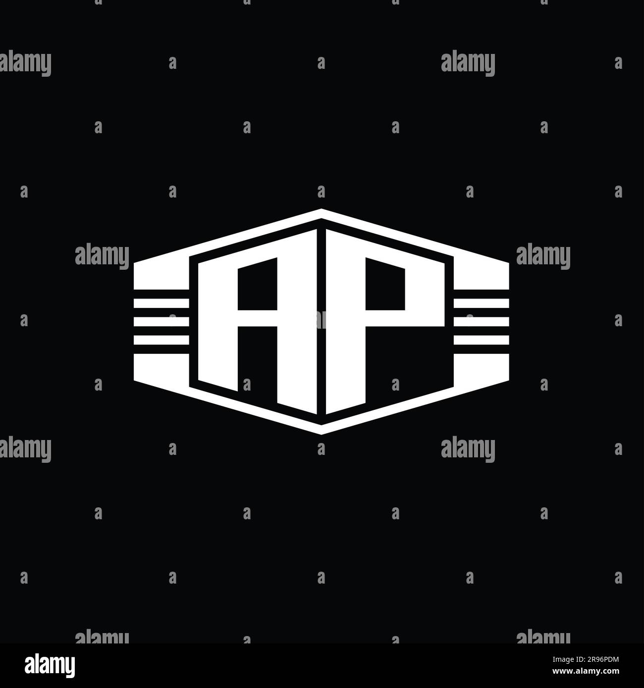 AP Letter Logo monogram hexagon emblem shape with stripes outline style ...