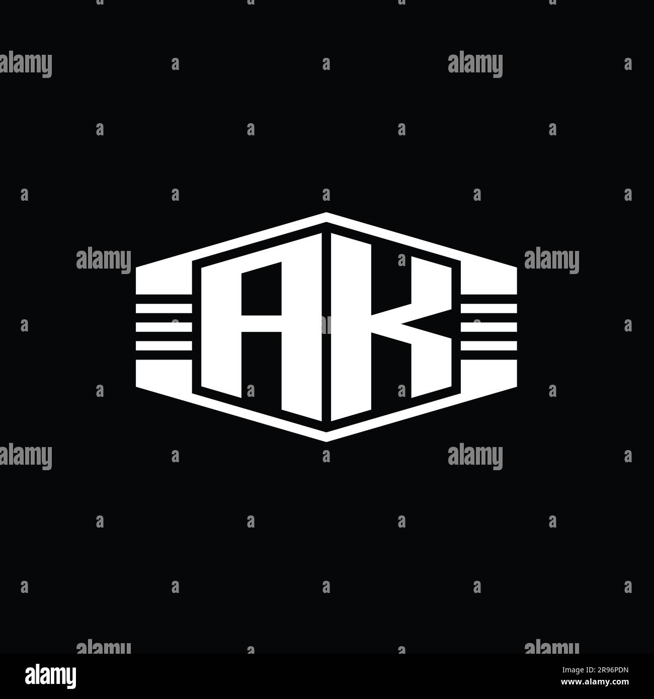 AK Letter Logo monogram hexagon emblem shape with stripes outline style ...