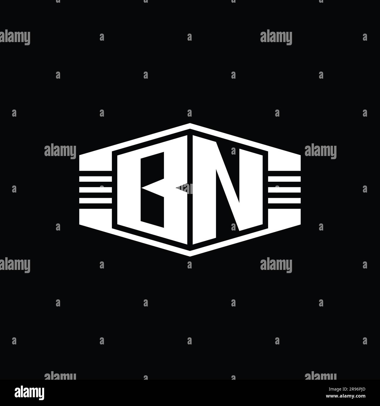 BN Letter Logo monogram hexagon emblem shape with stripes outline style ...