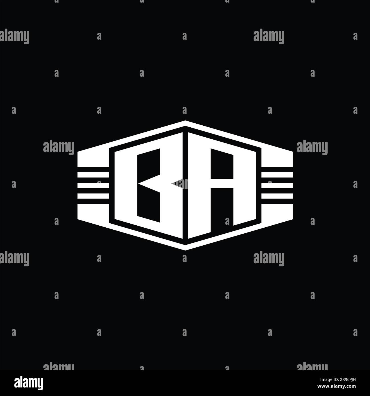 BA Letter Logo monogram hexagon emblem shape with stripes outline style ...