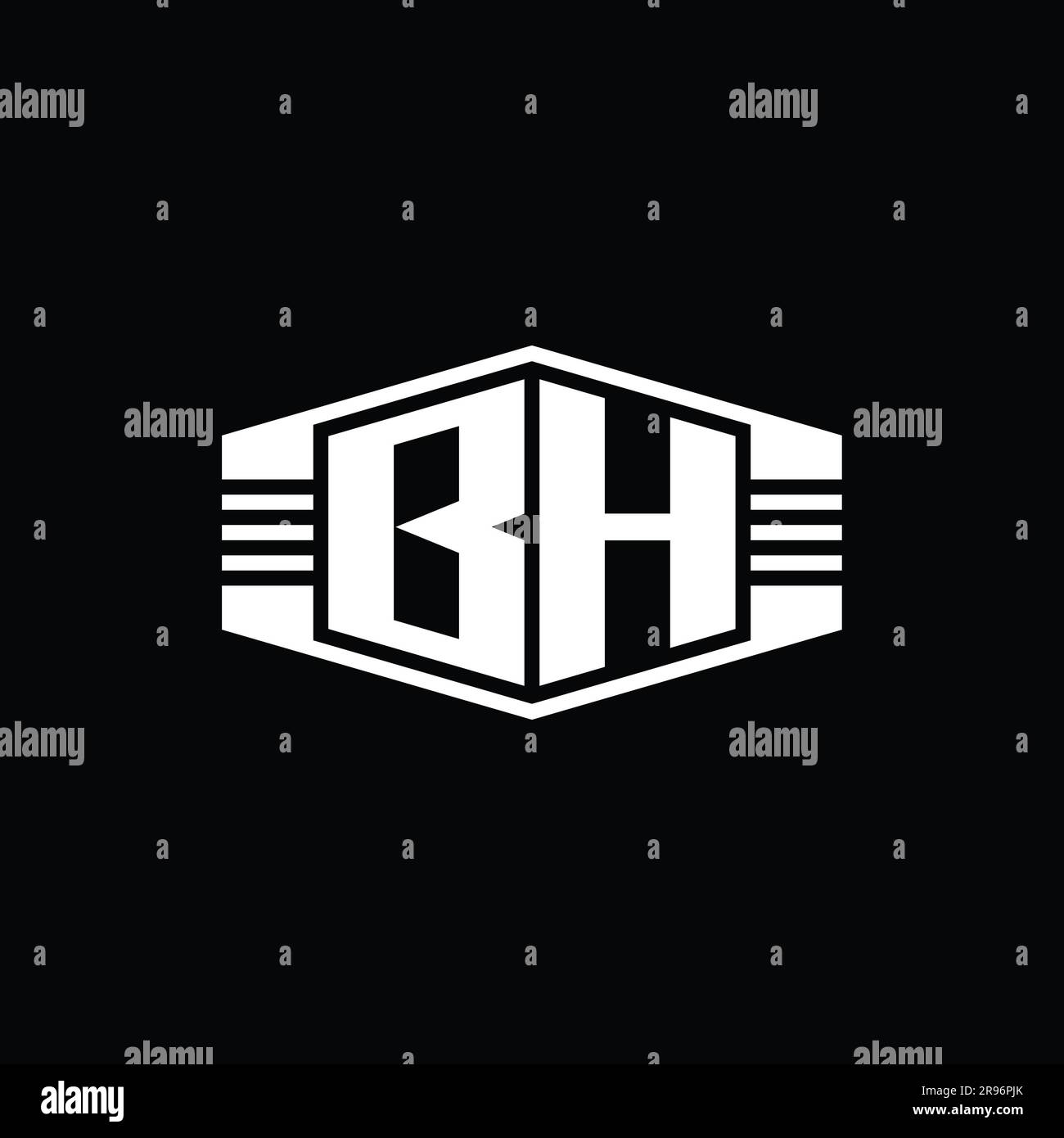 BH Letter Logo monogram hexagon emblem shape with stripes outline style ...