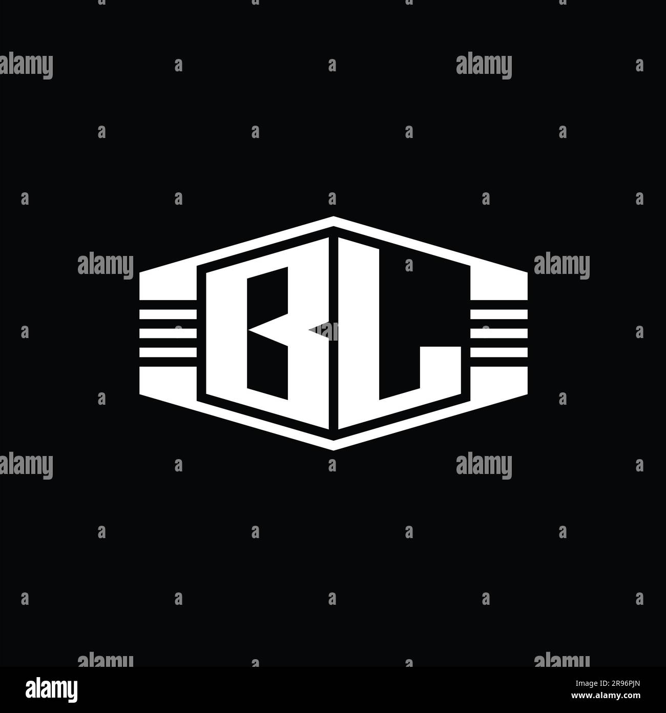BL Letter Logo monogram hexagon emblem shape with stripes outline style ...
