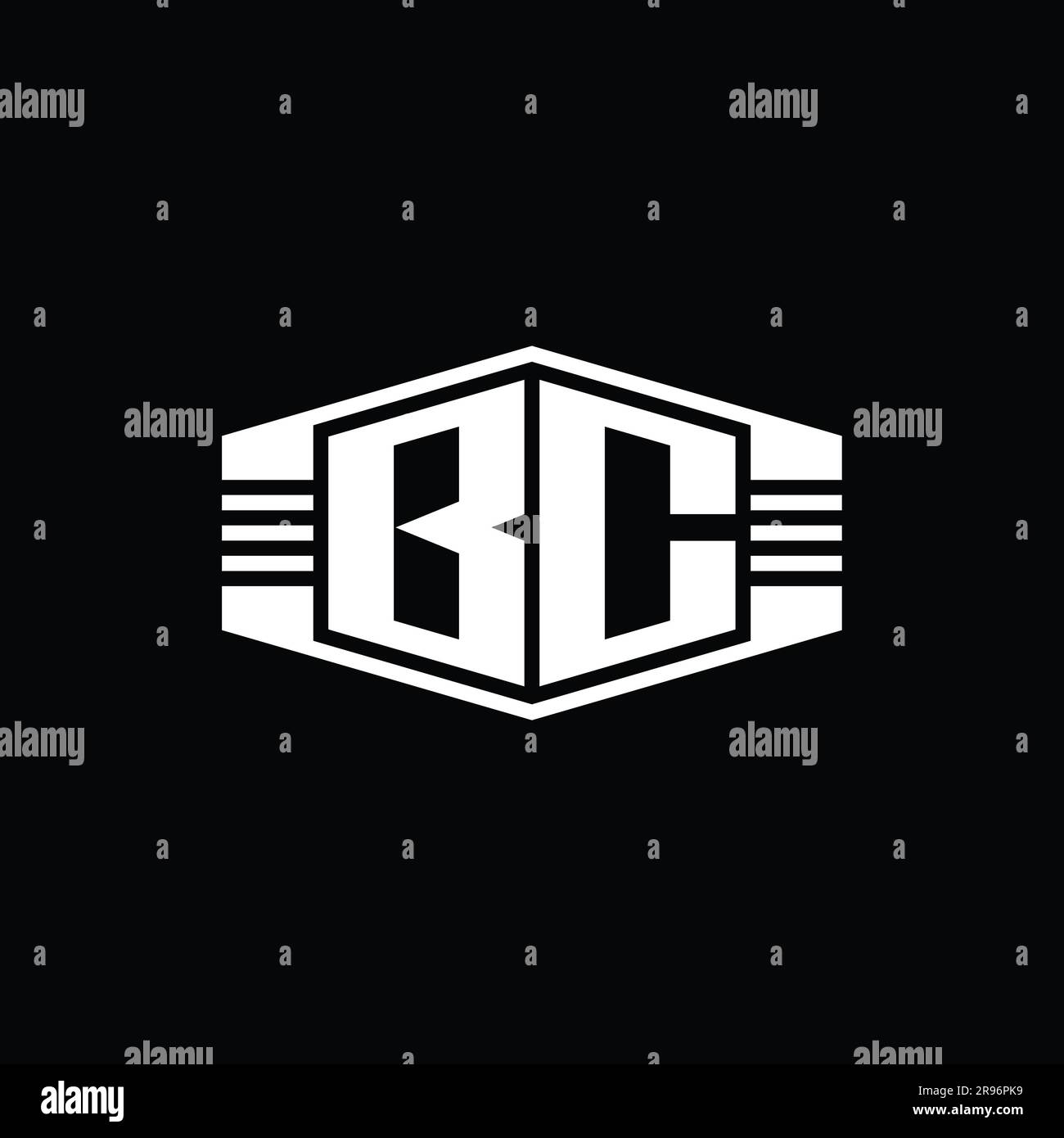 BC Letter Logo monogram hexagon emblem shape with stripes outline style ...