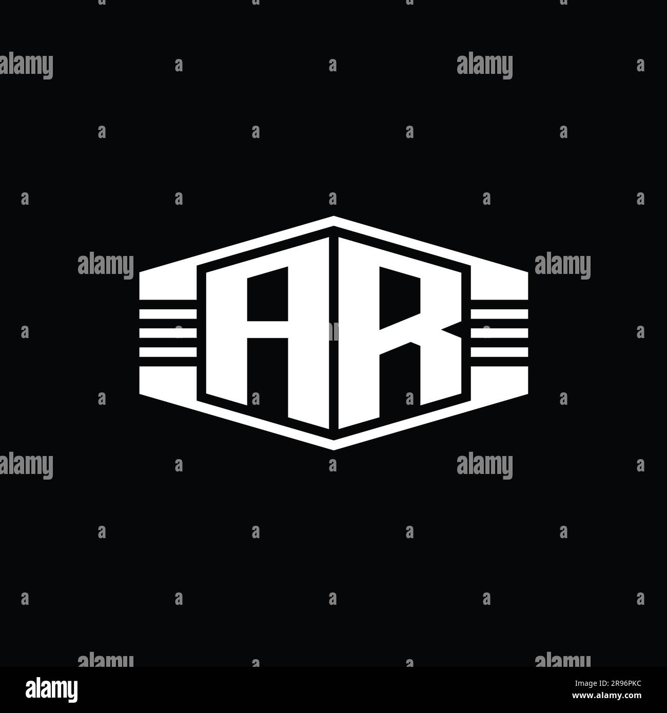 AR Letter Logo monogram hexagon emblem shape with stripes outline style ...